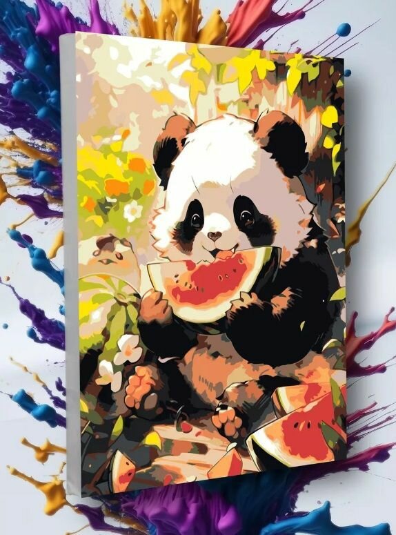 Картина по номерам Панда, медведь, животные, арбуз 40х50