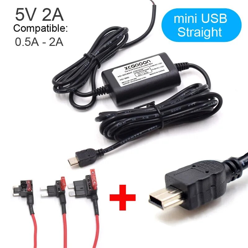 Автомобильный жесткий кабель для зарядки с Mini Micro Type-C USB DC 12 В до 5 В 2 А 3,1 м Автоматическая зарядка для видеокамеры Dash Cam Автомобильный видеорегистратор Mini Straight