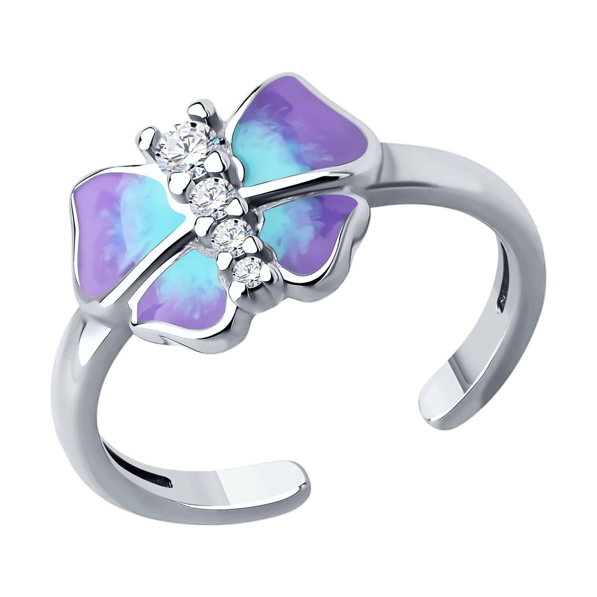 Кольцо, серебро, 925 проба, родирование, эмаль, фианит