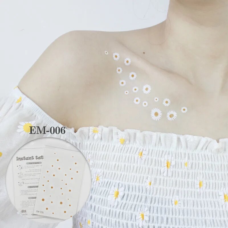 Водонепроницаемые наклейки для тату с цветами, маленькие поддельные татуировки с маргаритками, паста для лица, ноги для детей, мужской женский боди-арт