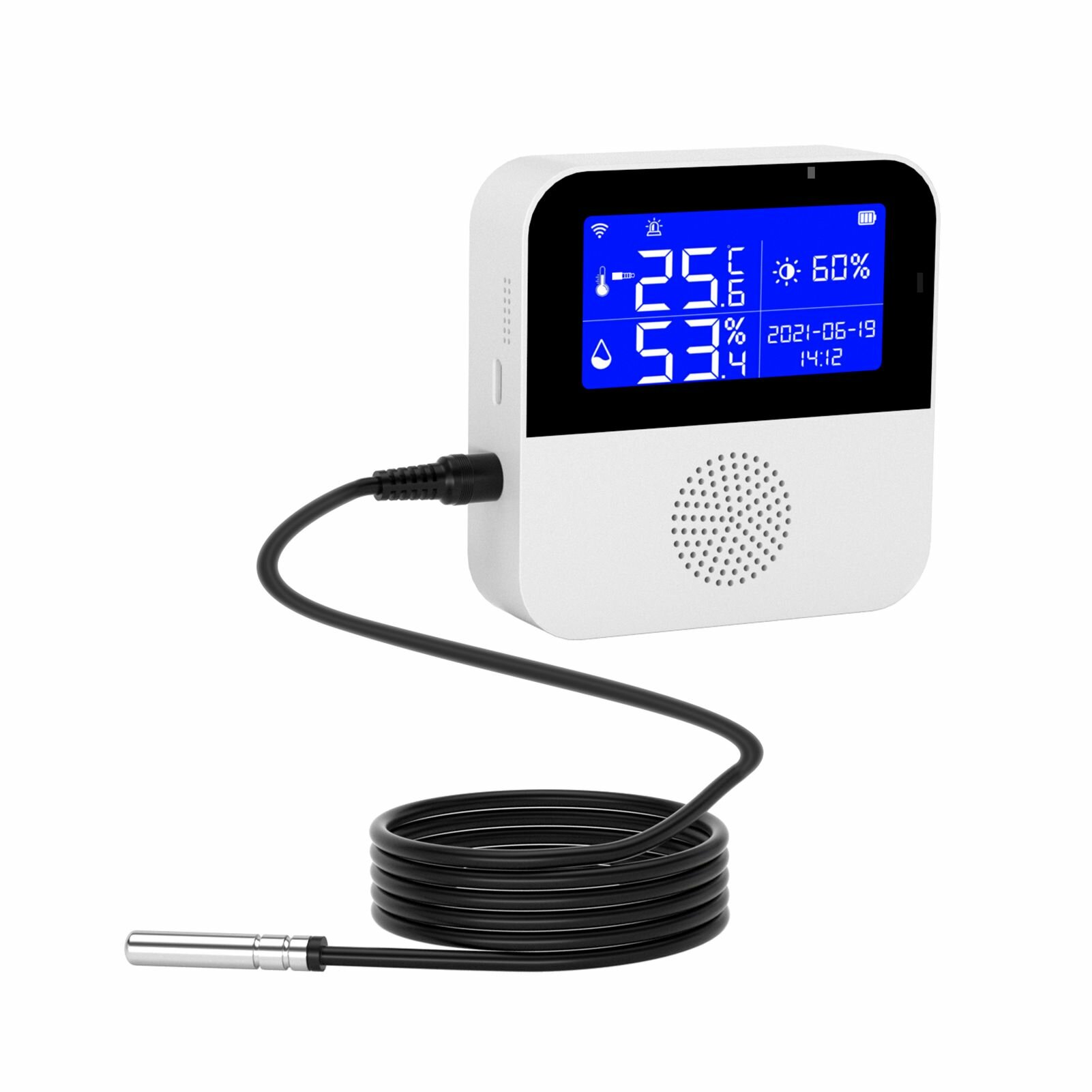 Гигрометр термометр метеостанция, Wi-Fi, TuyaAS90W, управление через приложение, с линией измерения температуры 1 м