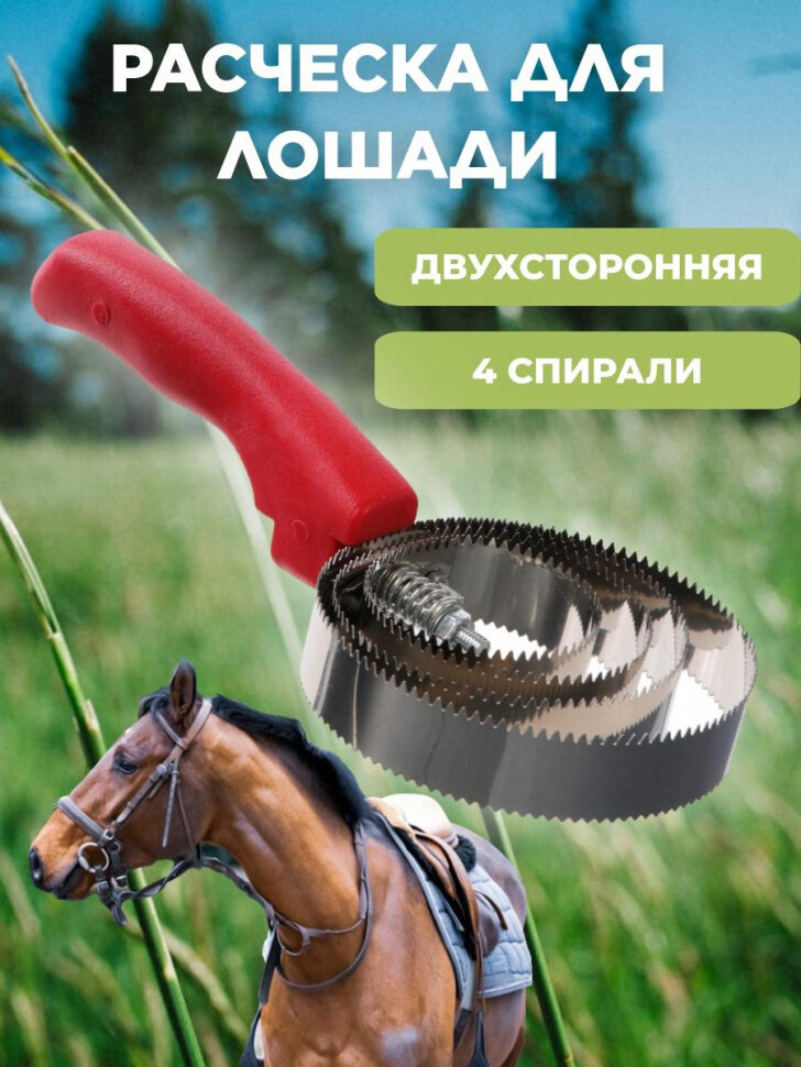 Расческа для лошади Exmork, 4 спирали, двусторонняя, нержавеющая сталь, для чистки шкур