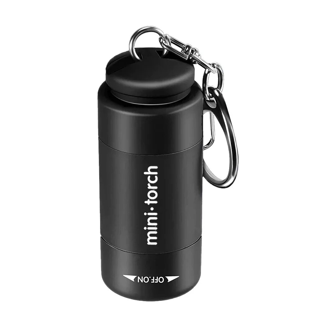 Черный мини-фонарик Heinast LED USB, с карабином