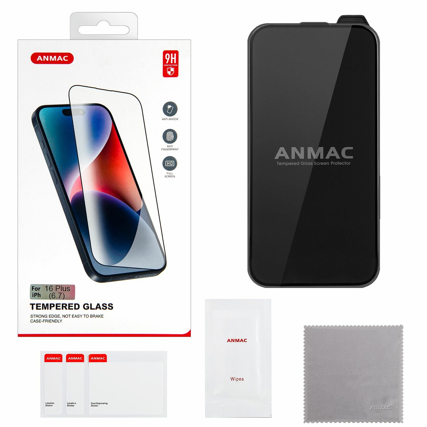 Защитное стекло ANMAC для iPhone 16 Plus (6.7) Full Cover черное