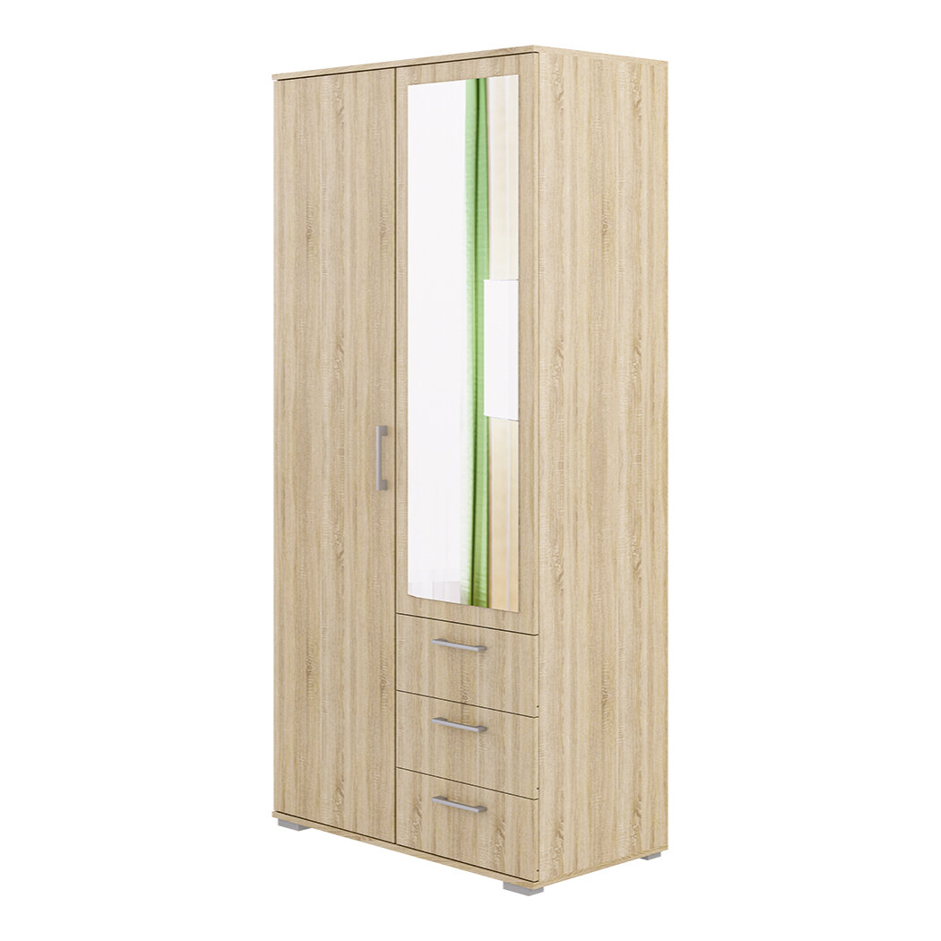 Шкаф Пирамида Шон-14 Дуб сонома, ЛДСП, распашной, с ящиками, с зеркалом