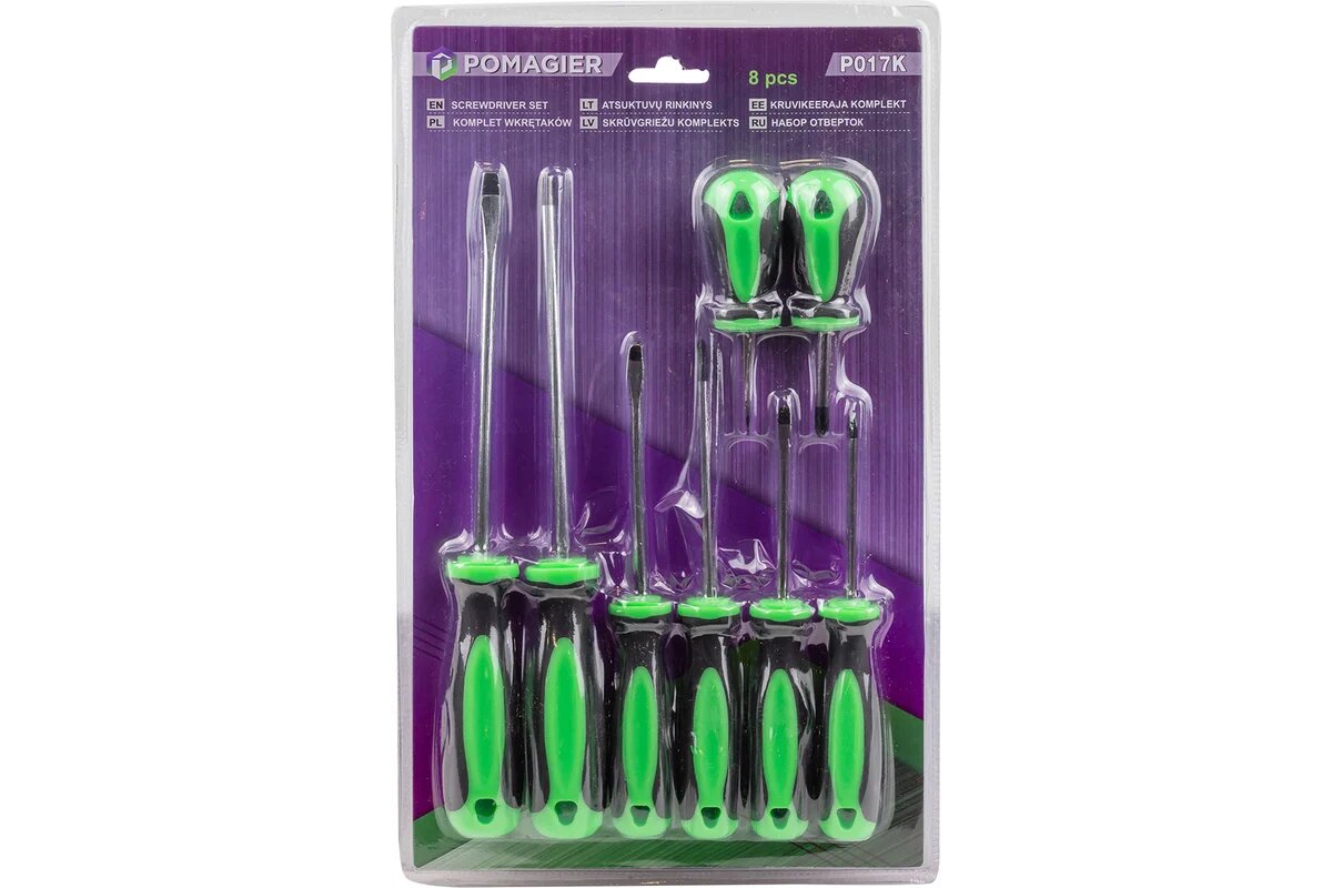 POMAGIER набор отверток 8 шт 2х40 2х150 1х75 1х100 5.5х40 4х75 4.5х100 5.5х150 Pom-P017K