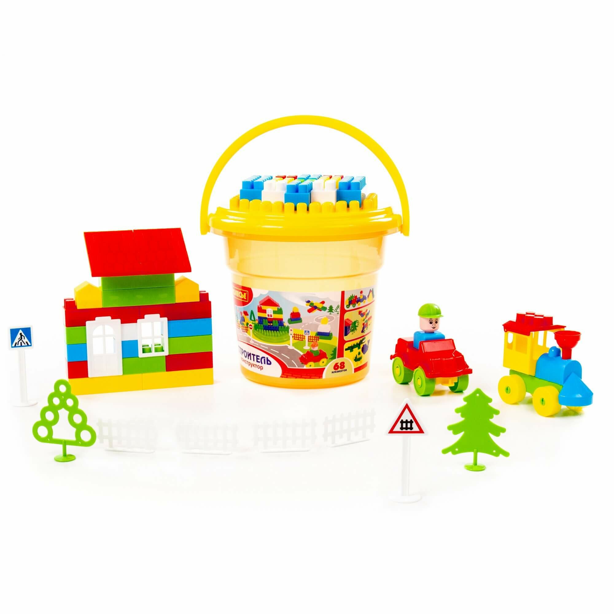 Конструктор "Строитель" (68 элем. в ведре "Макси" с крышкой) (М1-3)