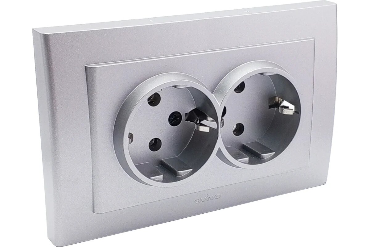 OVIVO 2-местная розетка с заземлением MINA серебро 401-100300-907 для кухни и офиса