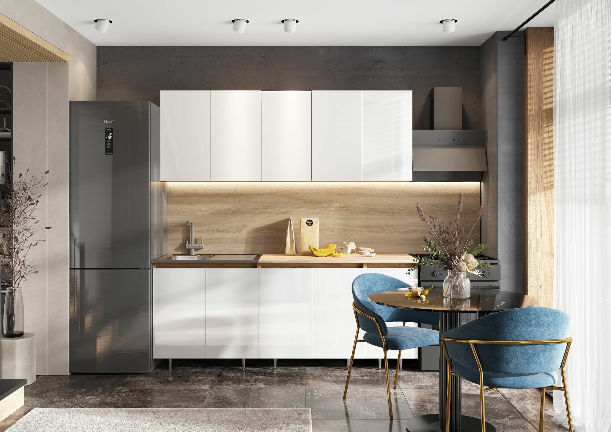 Кухня 2м. Челси Белый, Дуб крафт золотой (Дуб вотан)