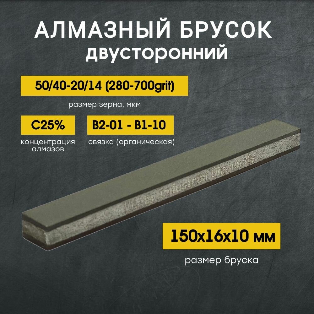 Алмазный 2-х сторонний брусок VID 150x16мм С25% 50/40-20/14 (280-700grit)