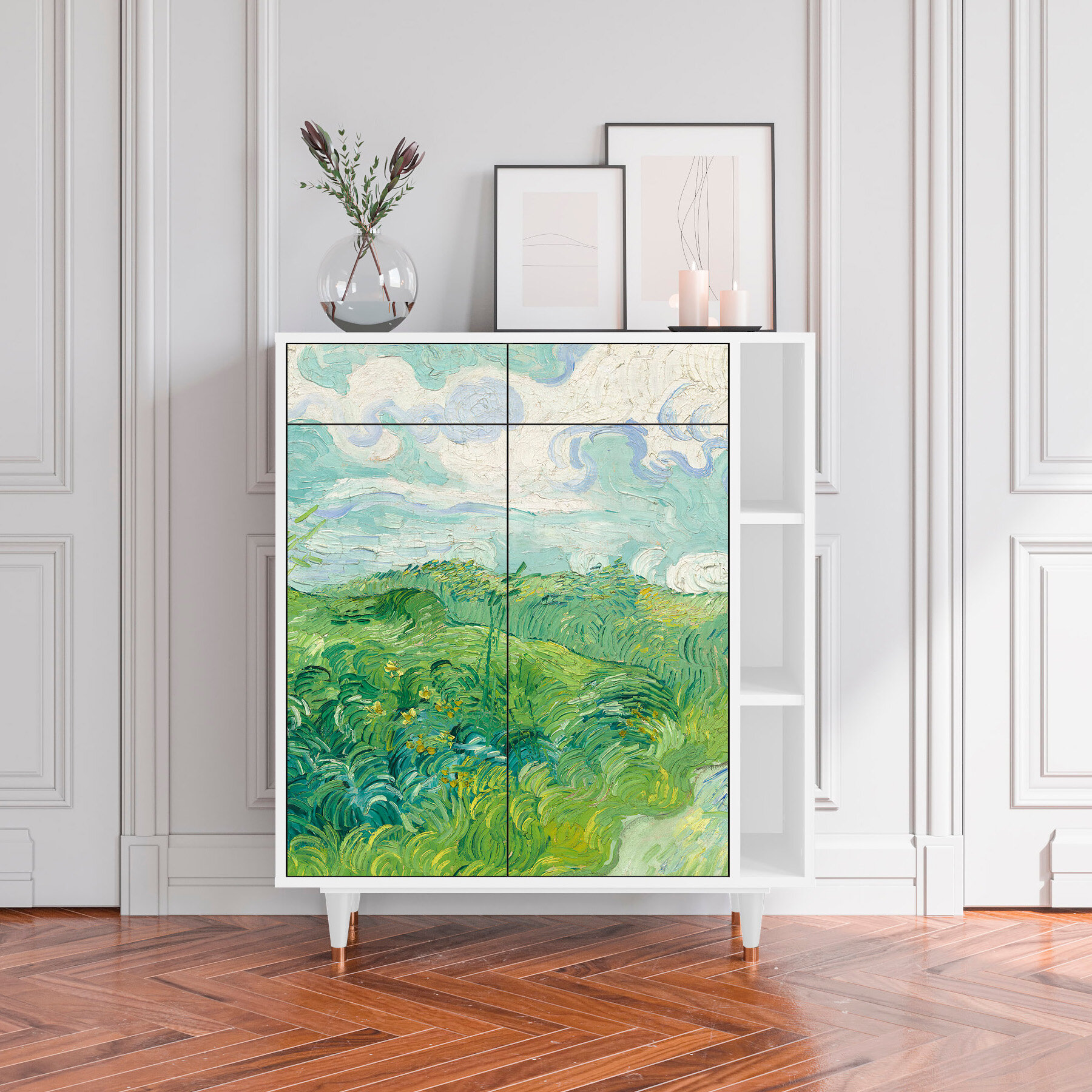 Комод - STORYZ - BS6 Green Wheat Fields by Van Gogh, Размер - 94 x 110 x 41 см, Цвет корпуса - , Белый