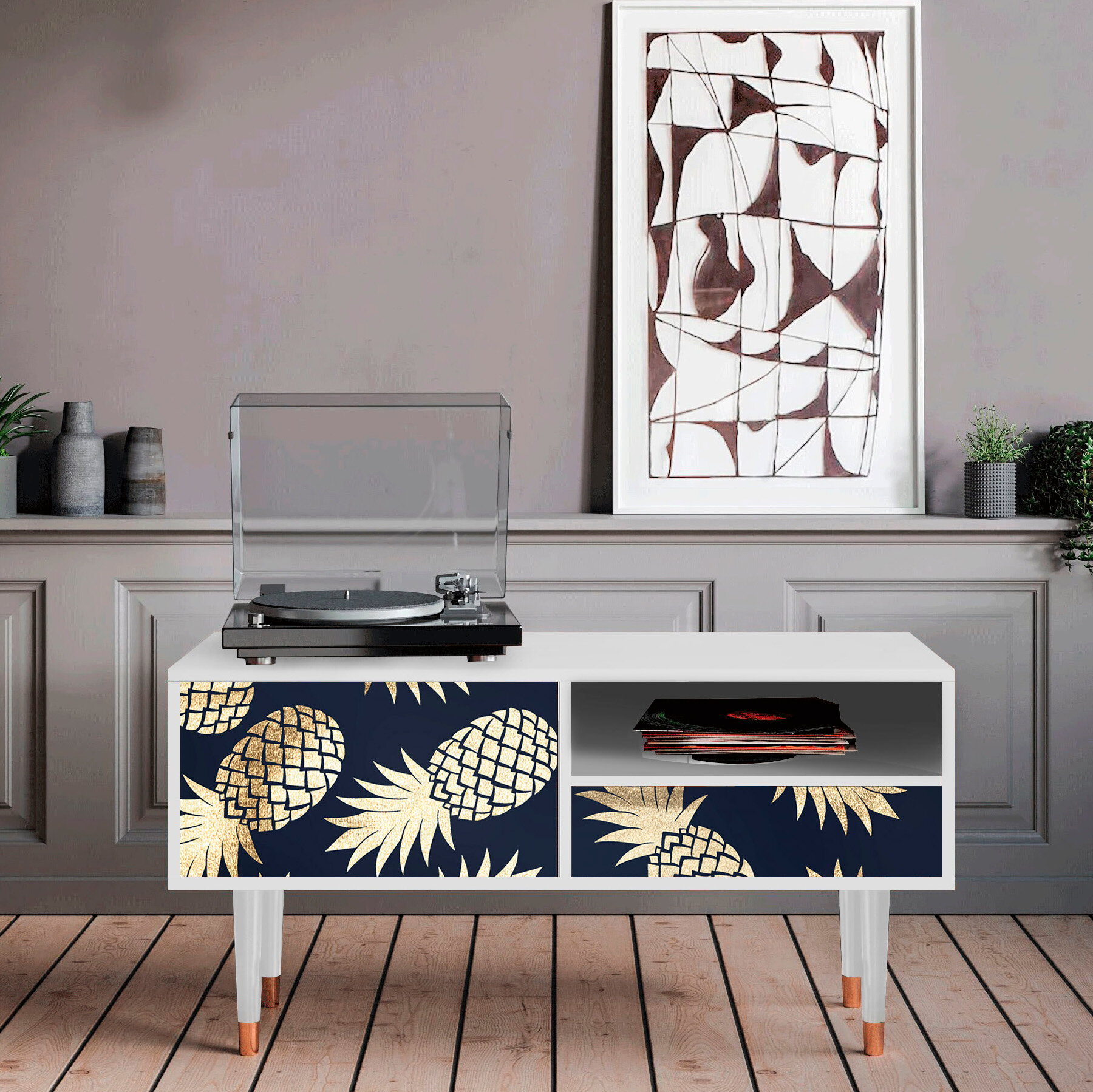 ТВ-Тумба - STORYZ - T3 Sunny Pineaple, Размер - 115 x 59 x 48 см, Цвет корпуса - , Белый