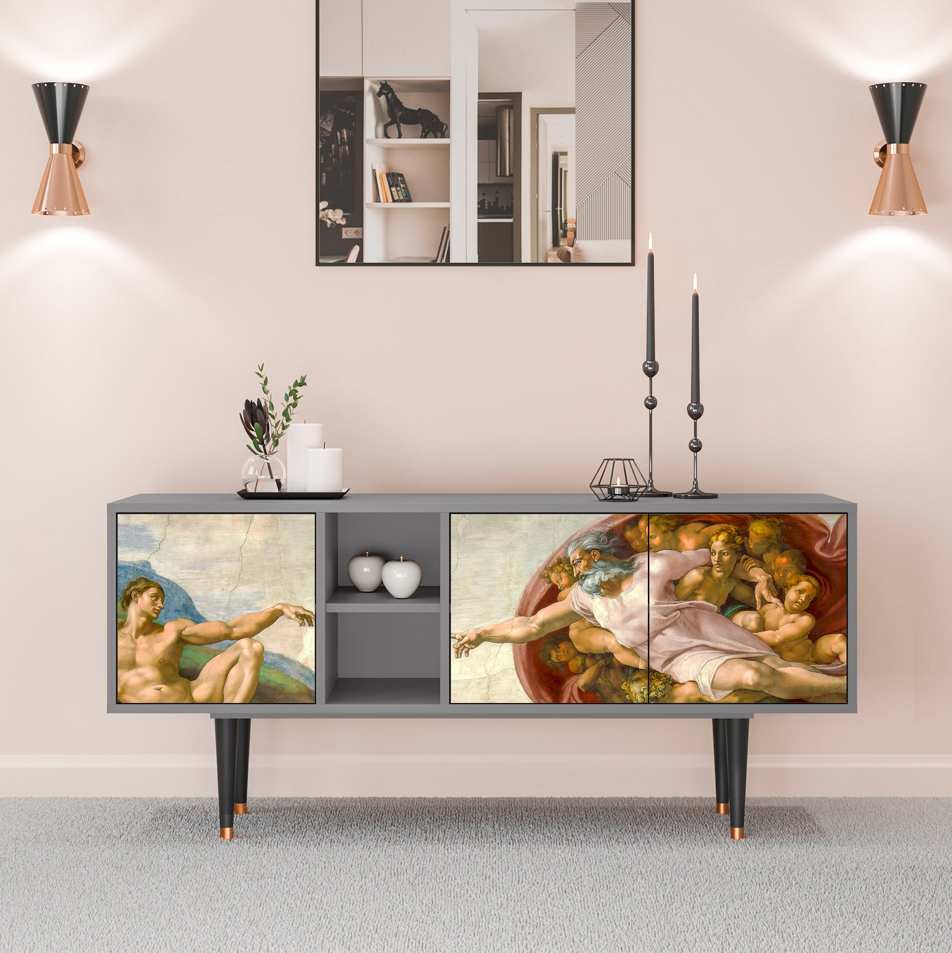 ТВ-Тумба - STORYZ - T5 The Creation of Adam by Michelangelo, Размер - 150 x 69 x 41 см, Цвет корпуса - , Серый