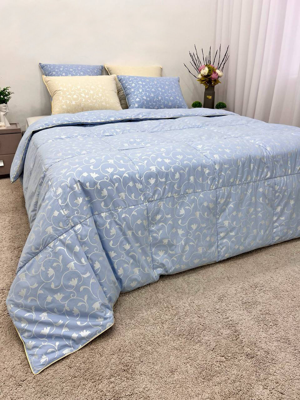 Одеяло теплое пуховое, 1,5 спальное, гусиный пух 1 категории, Тик 100% хлопок