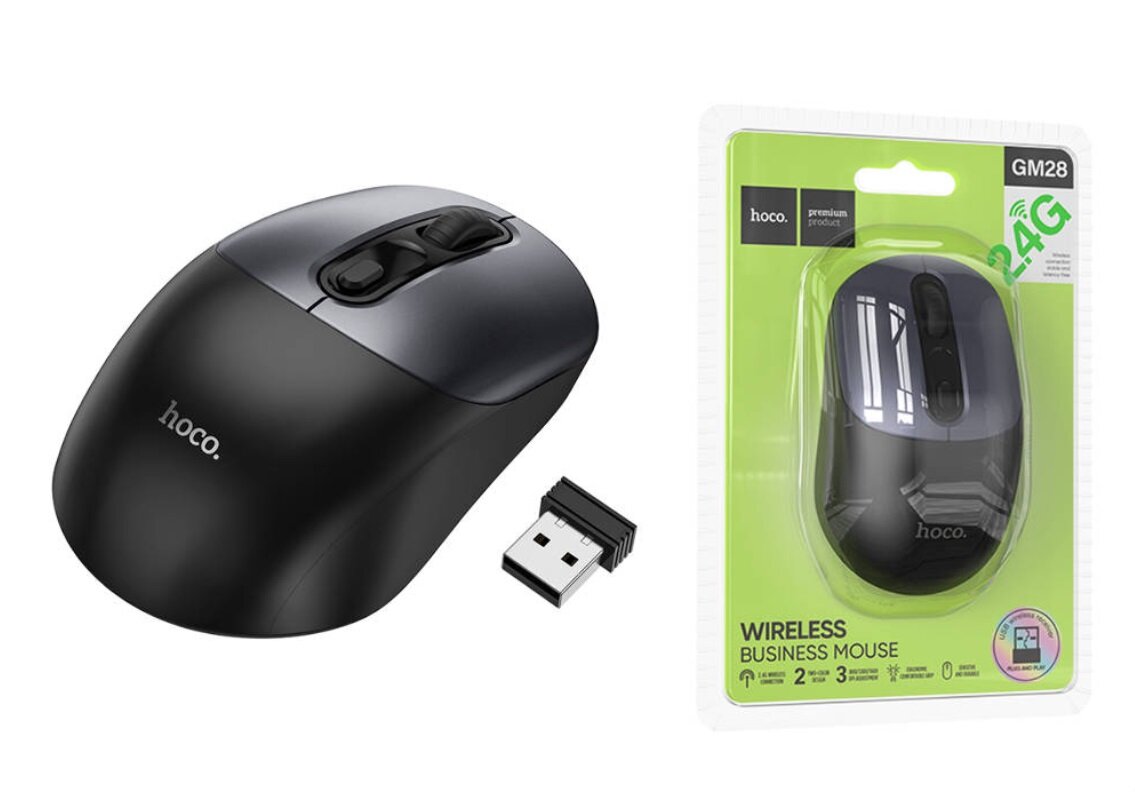 Мышь беспроводная HOCO GM28 Wireless Business Mouse, DPI 800-1600, USB-A 2.4G, Черный+Серый