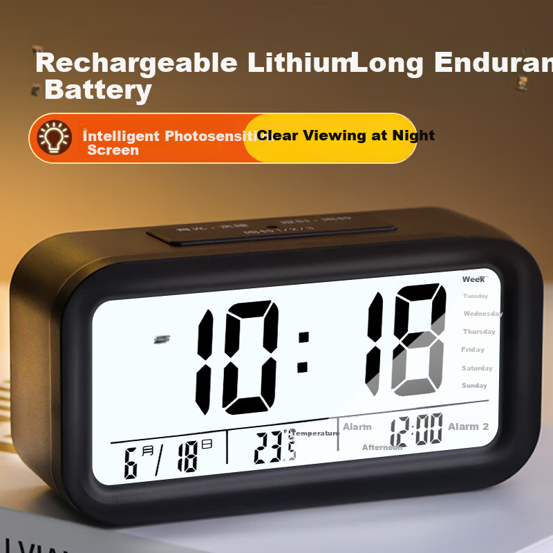 Compas Alarm Clock Student Special Wake-up Artifact Desktop Electronic Clock Children's Student Alarm Clock 2139 Black Charging