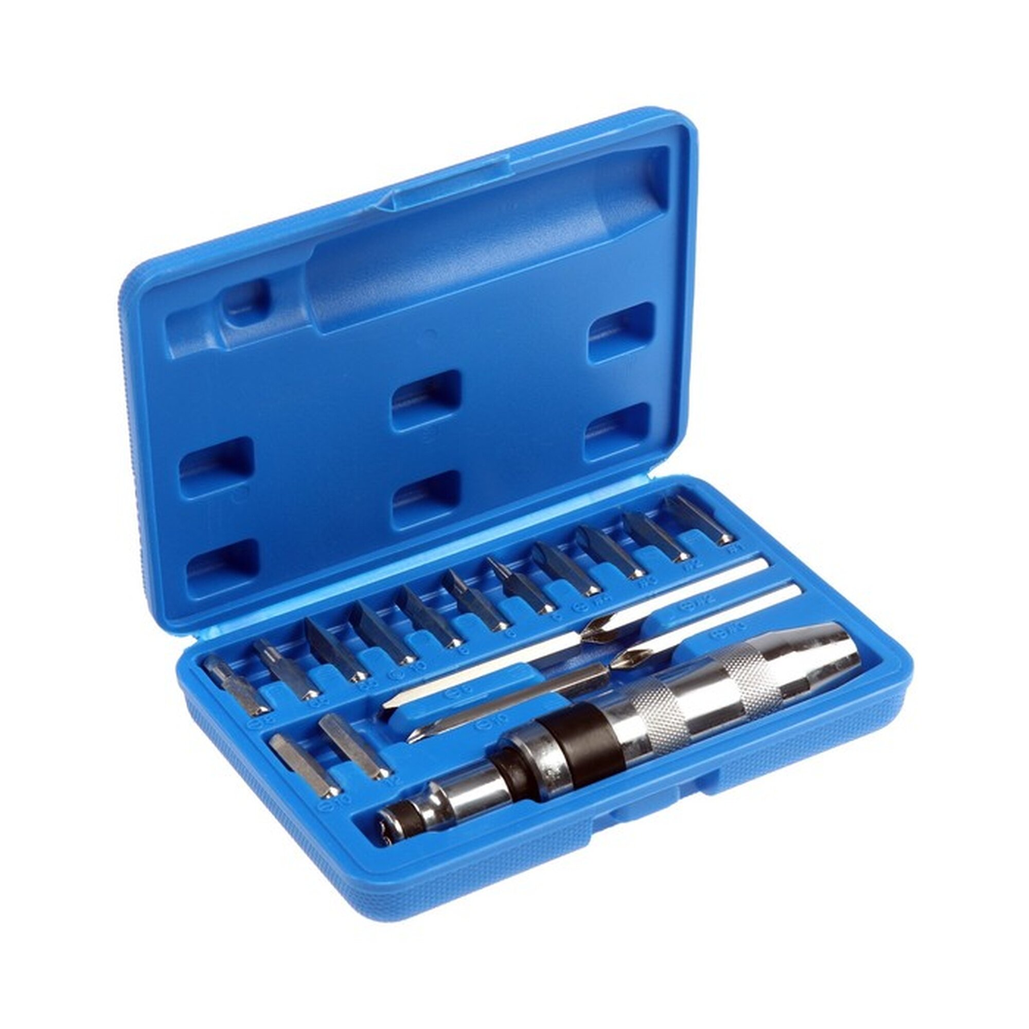 Отвертка ударно-поворотная тундра 1/2", с битами 17 шт, реверс, метал. рукоятка, кейс