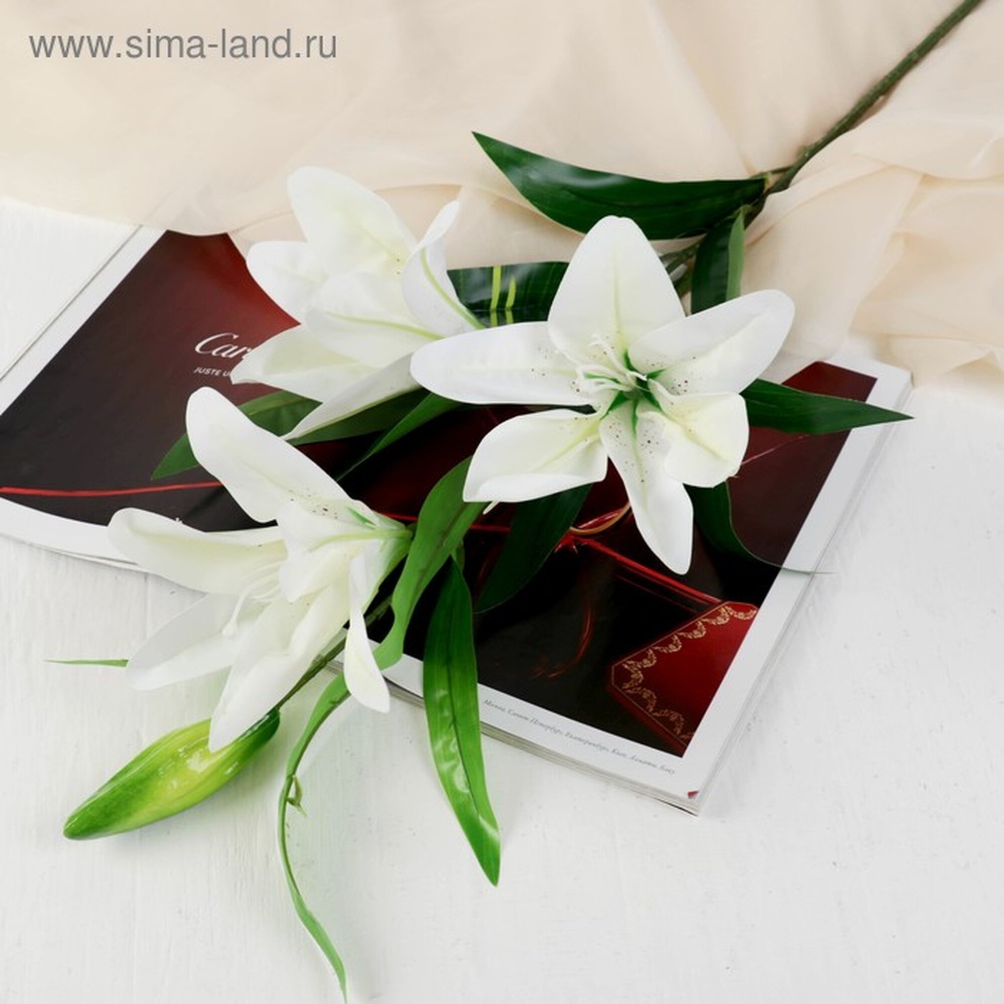 Искусственные цветы Poetry in flowers «Три лилии», пластик, 90см, белые