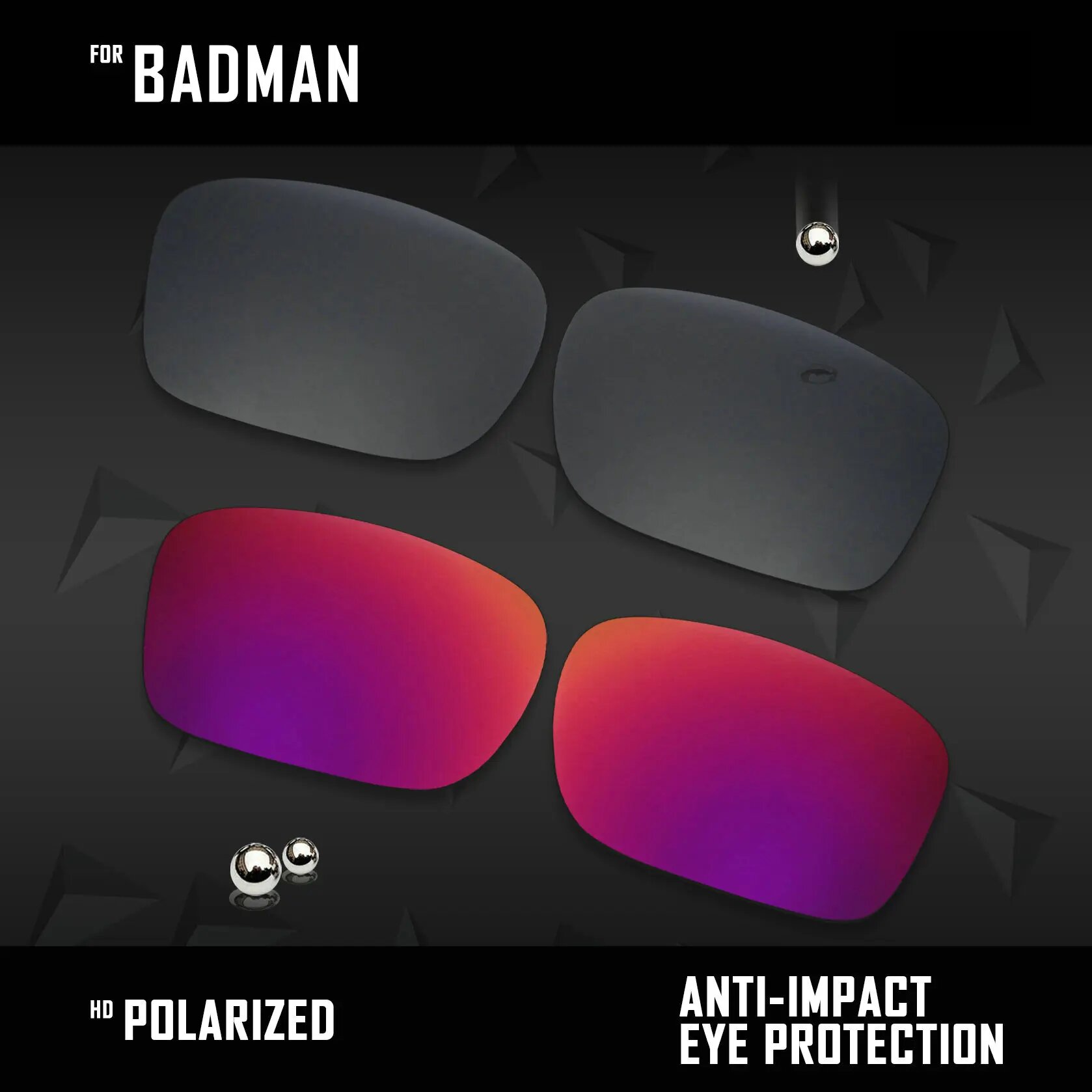 Линзы OOWLIT для Oakley Badman OO6020 Поляризованные Black-Midnight Sun, Черный