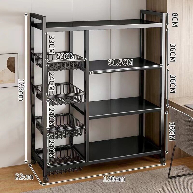 Вентилируемая стойка для овощей и фруктов | С колесами для балкона, кухни | Металлическая конструкция, 120х32х135см