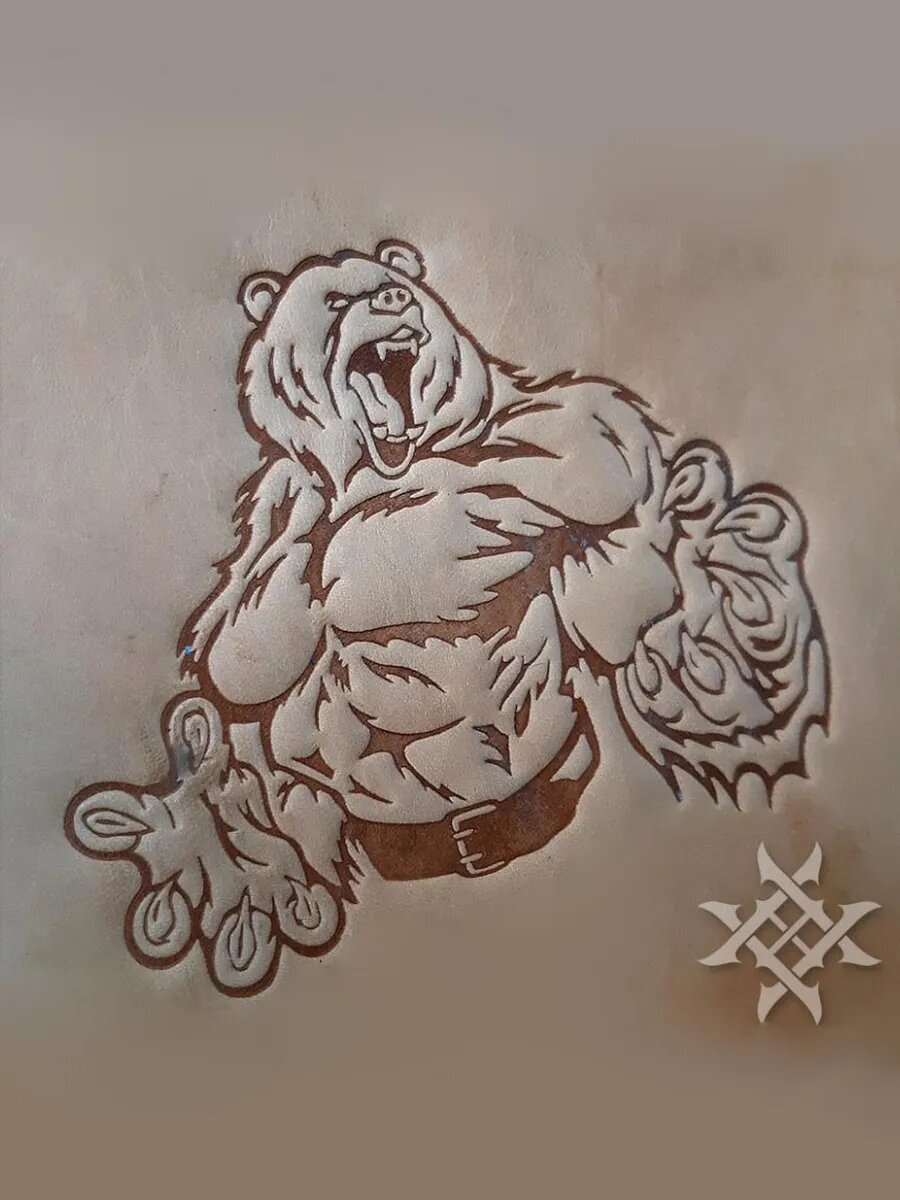 Клише штамп для холодного тиснения по коже "Медведь" из акрила, размер S, 5х6.2 см, толщина 5 мм