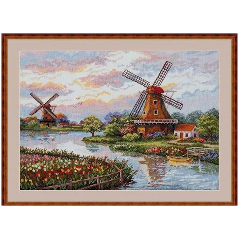 Наборы для вышивки крестом "Нидерланды ветряная мельница" Merejka K-167 16CT unprint canvas