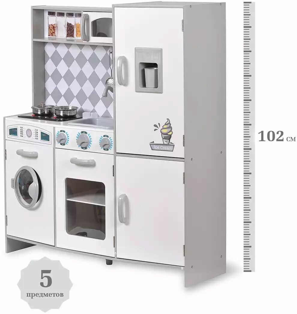 Детская кухня Рыжий кот деревянная, металлическая посуда, световые, звуковые эффекты, игровой модуль