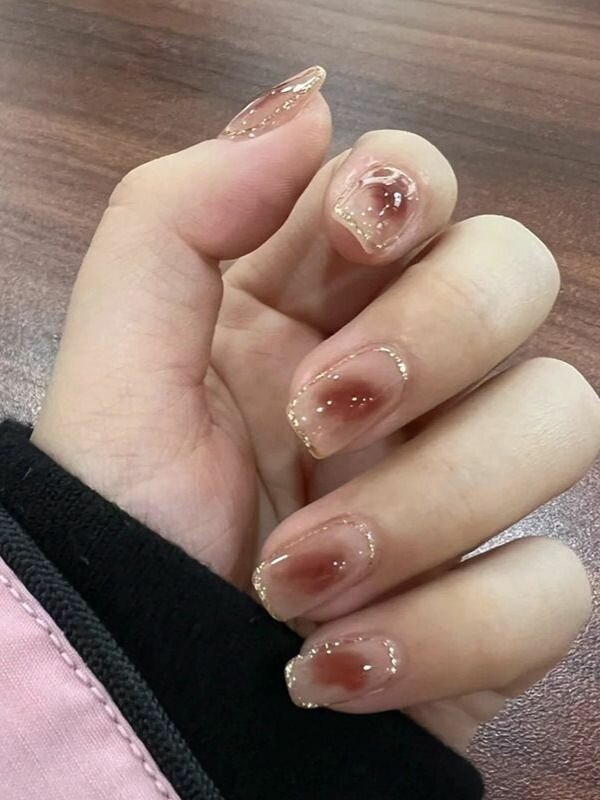 Накладные ногти френч с дизайном 24 шт, маникюр типсы AM