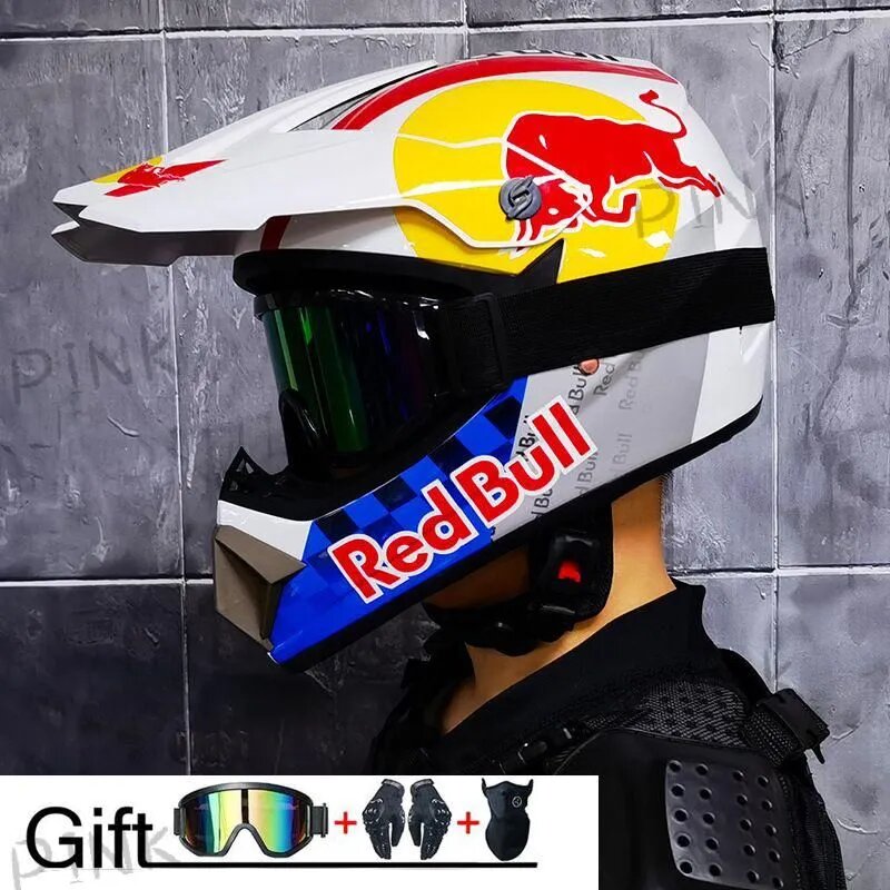 Мотошлем Red Bull для кросс/эндуро, белый/красный, размер S, поликарбонат