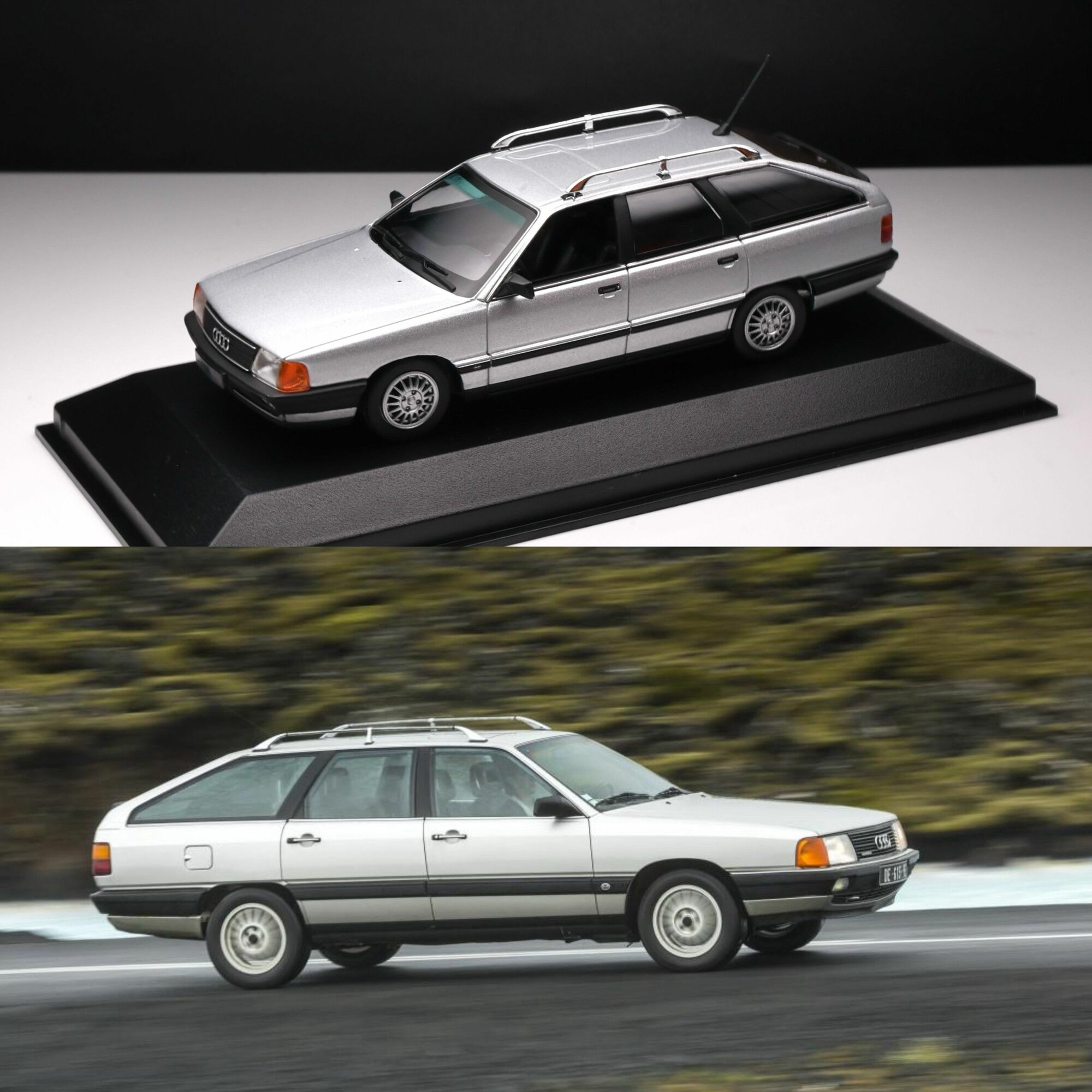 Миничампс Audi Avant C2 1990 в масштабе 1:43, серебристая модель автомобиля