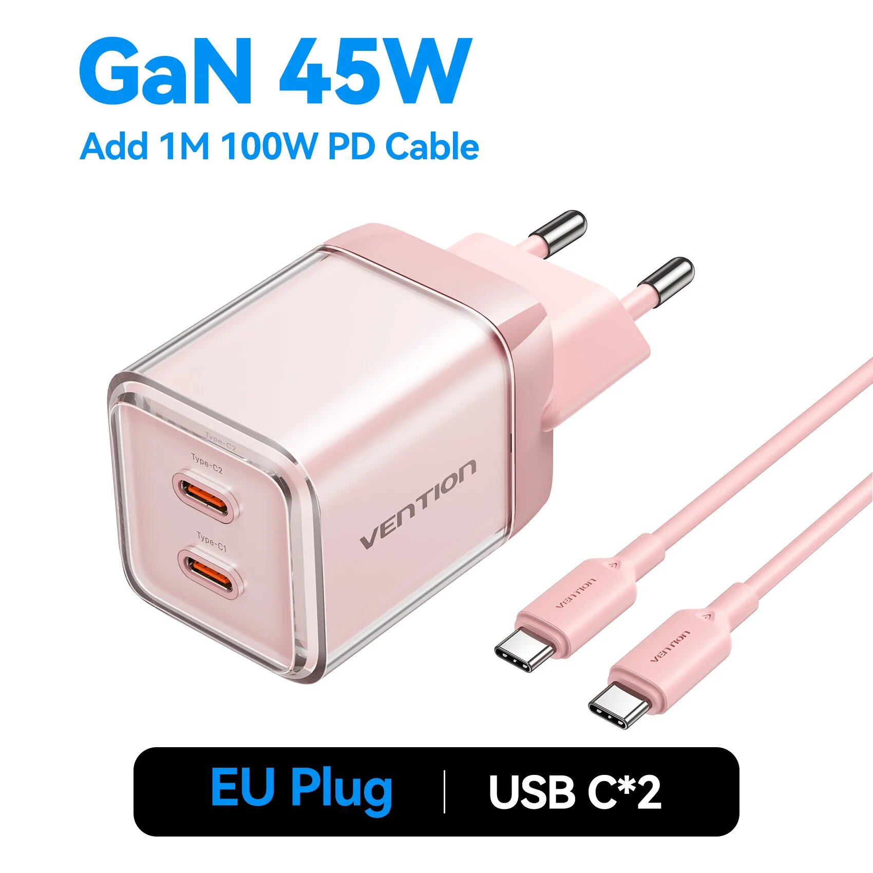 Зарядное устройство Vention GaN 45W EU с кабелем 100W PD