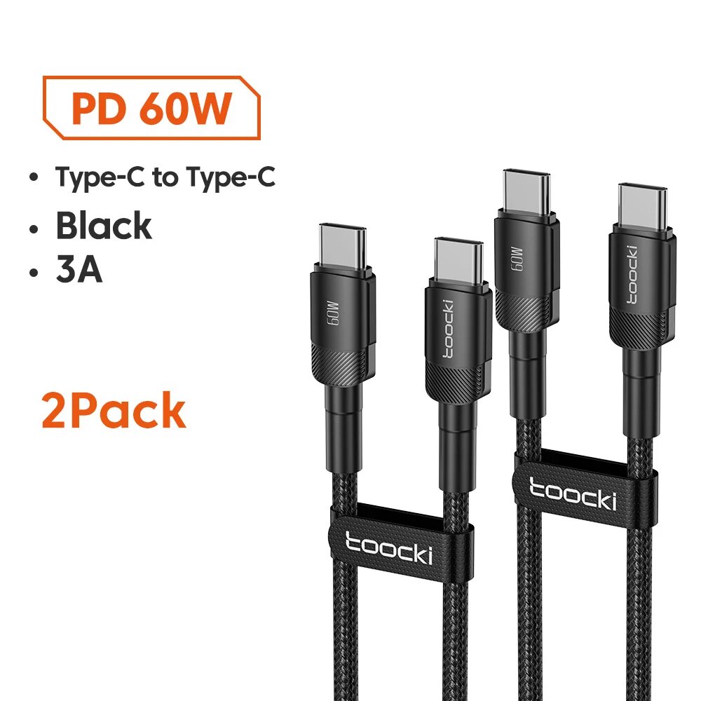 2 шт. Кабель Type-C на Type-C Tooocki, черный, 2 м, 60W