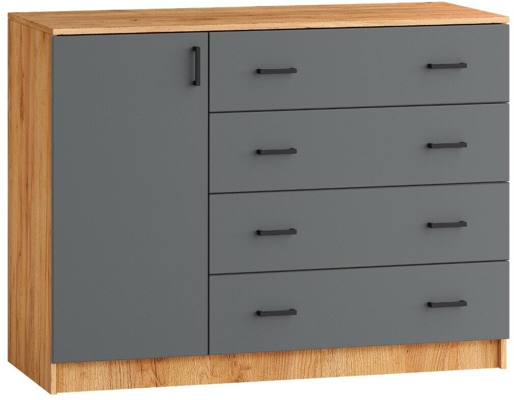 Комод для одежды Бард 3, Легкомаркет, ЛДСП, цвет дуб крафт золотой и графит, 110х89х40, 4 ящика/дверь