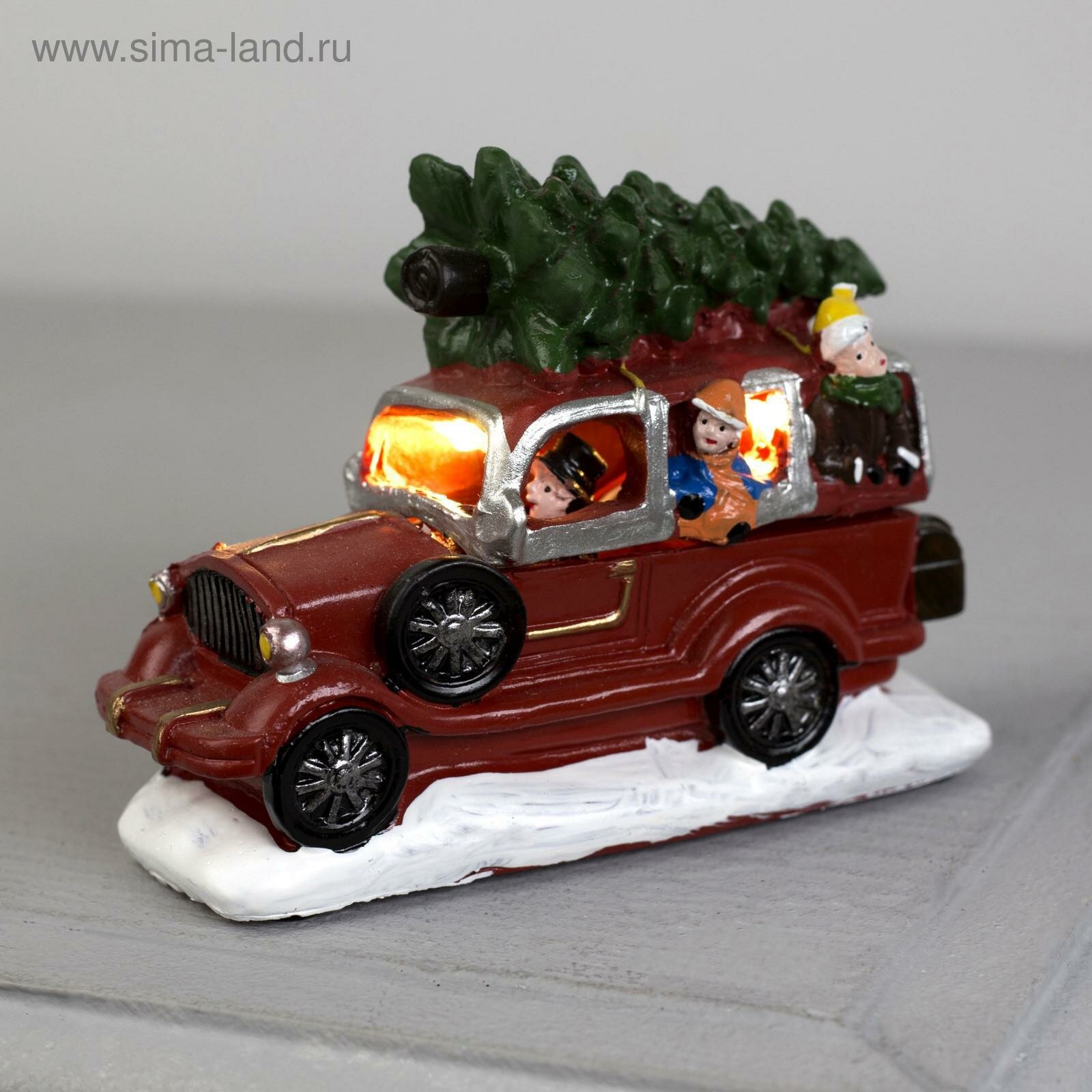Светодиодная фигура «Автомобиль с ёлкой», керамика, батарейки AG10х3, свечение тёплое белое, 5133393