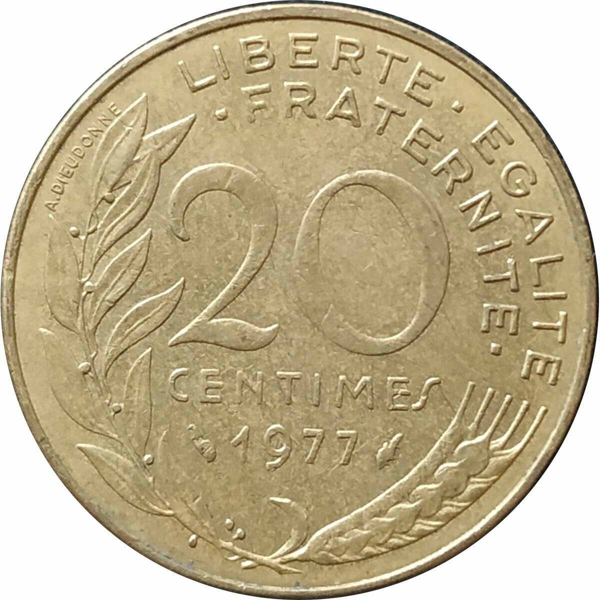 20 сантимов 1977 Франция из оборота