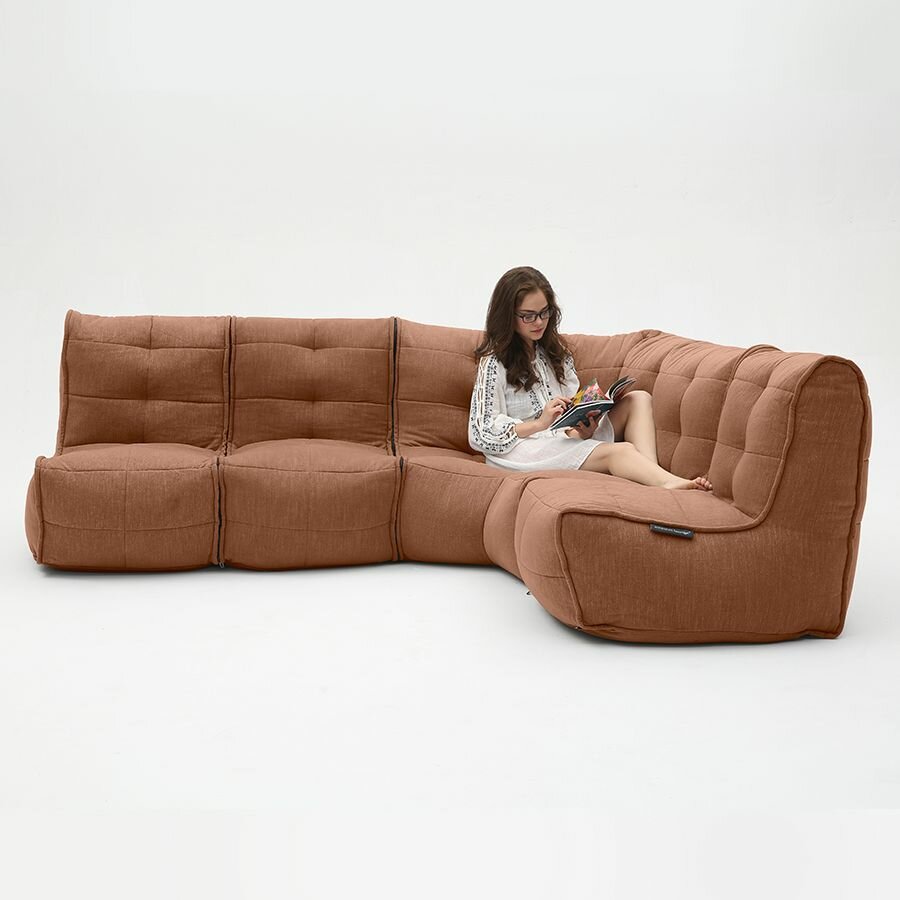 Бескаркасный модульный угловой диван Mod4 L Sofa - Terra Cocta (шенилл, терракотовый) - для небольших помещений: для дома, дачи, офиса (нераскладной)