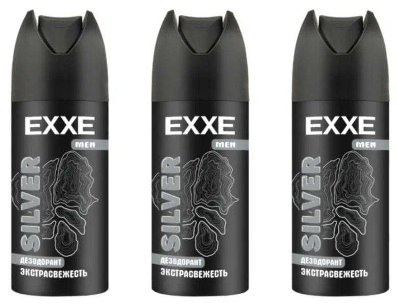 Дезодорант аэрозоль Exxe Men Silver, 150 мл, 3 шт