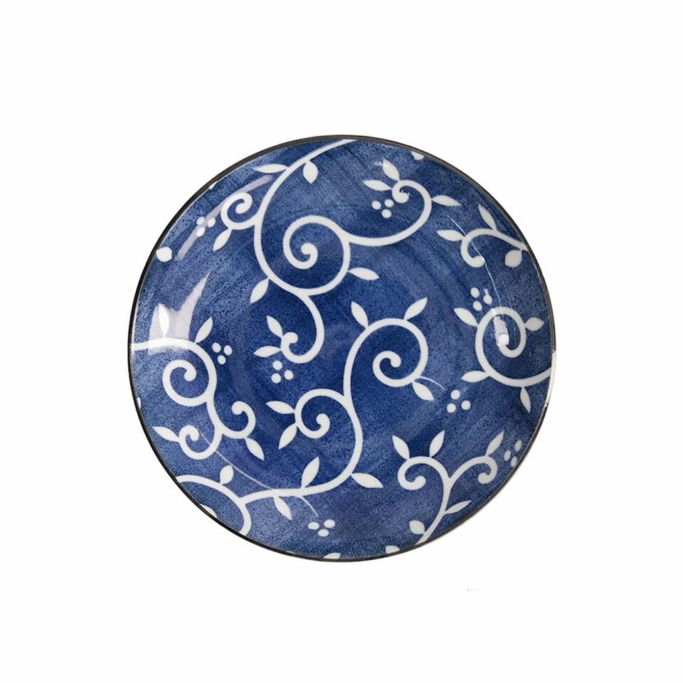 Тарелка для подачи блюд и сервировки стола фарфоровая TOKYO DESIGN Karakusa, 21,5 см, синяя/белая