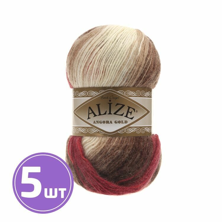 Пряжа для вязания спицами, крючком Alize "Angora Gold Batik" классическая тонкая, шерсть/aкрил, цвет 4574 Мультиколор, 5 шт. по 100 г, 550 м