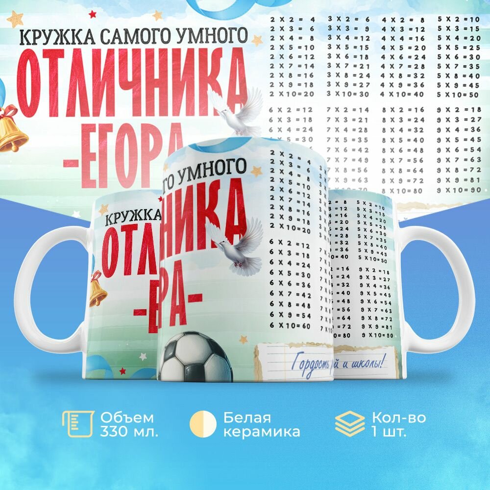 Кружка 330мл, с именем, отличника Егора