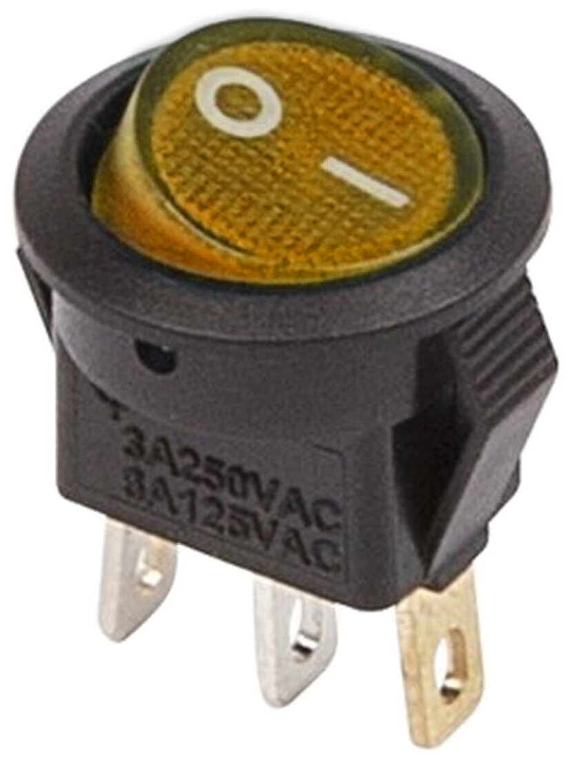 Круглый выключатель клавишный Rexant Micro ON-OFF желтый с подсветкой (250В 3А (3с)) {36-2532}