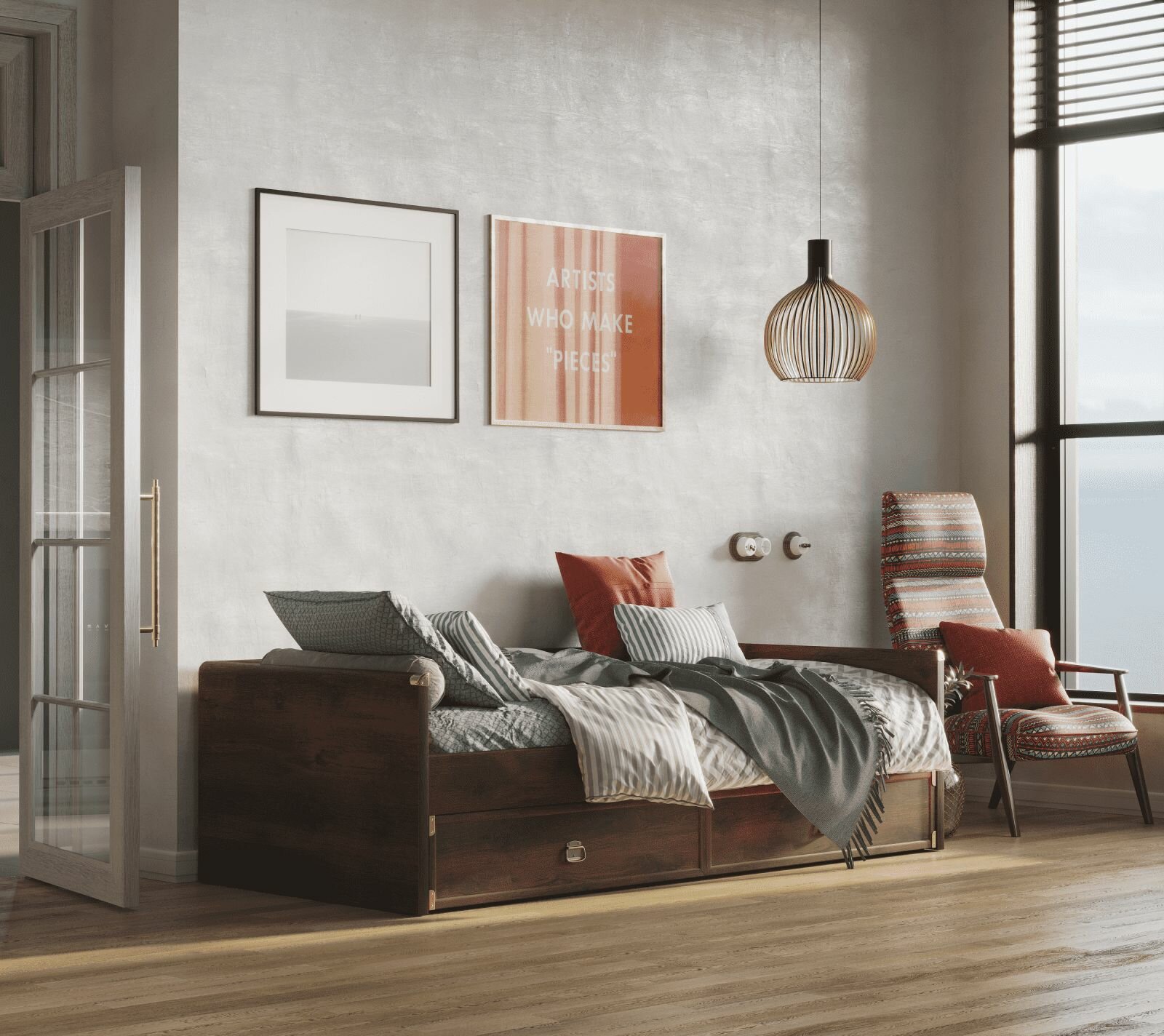 Кровать односпальная угловая индиана JLOZ1S/90, дуб саттер, 90х200 см