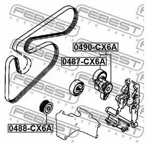 Ролик натяжной приводного ремня Febest 0490cx6a для Mitsubishi Delica D:5, Lancer VIII, Outlander II, III