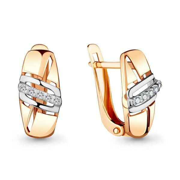Серьги, красное золото, 585 проба, фианит