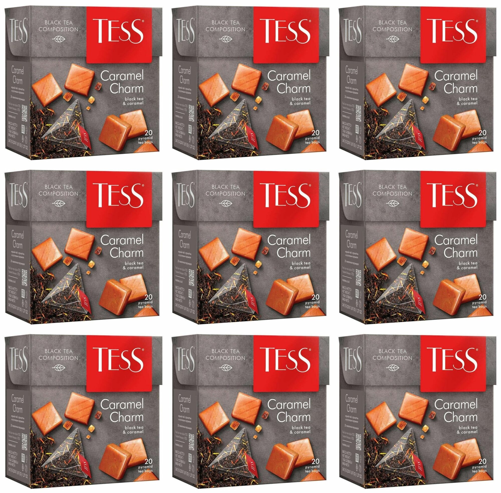 Tess Чай черный Caramel Charm, в пирамидках, 1.8 г х 20 шт, 9 уп