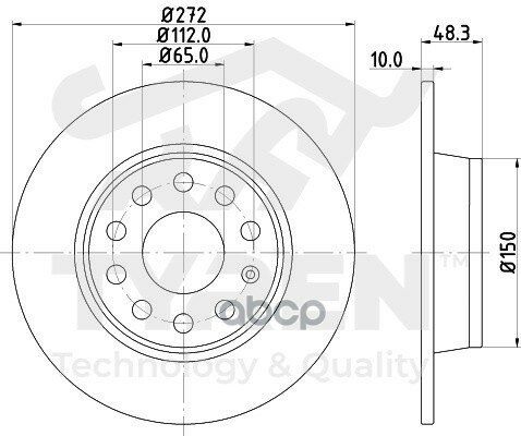 Диск тормозной Skoda Octavia II (A5), III (A7), IV (A8) 04>, Yeti 09>; Volkswagen Golf VI-VIII 08> TYREN арт. TYR1023321