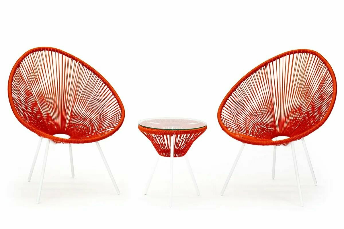 Комплект плетеной мебели KORNERA "Акапулько" на 2 персоны, каркас белый, искусственный ротанг оранжевый