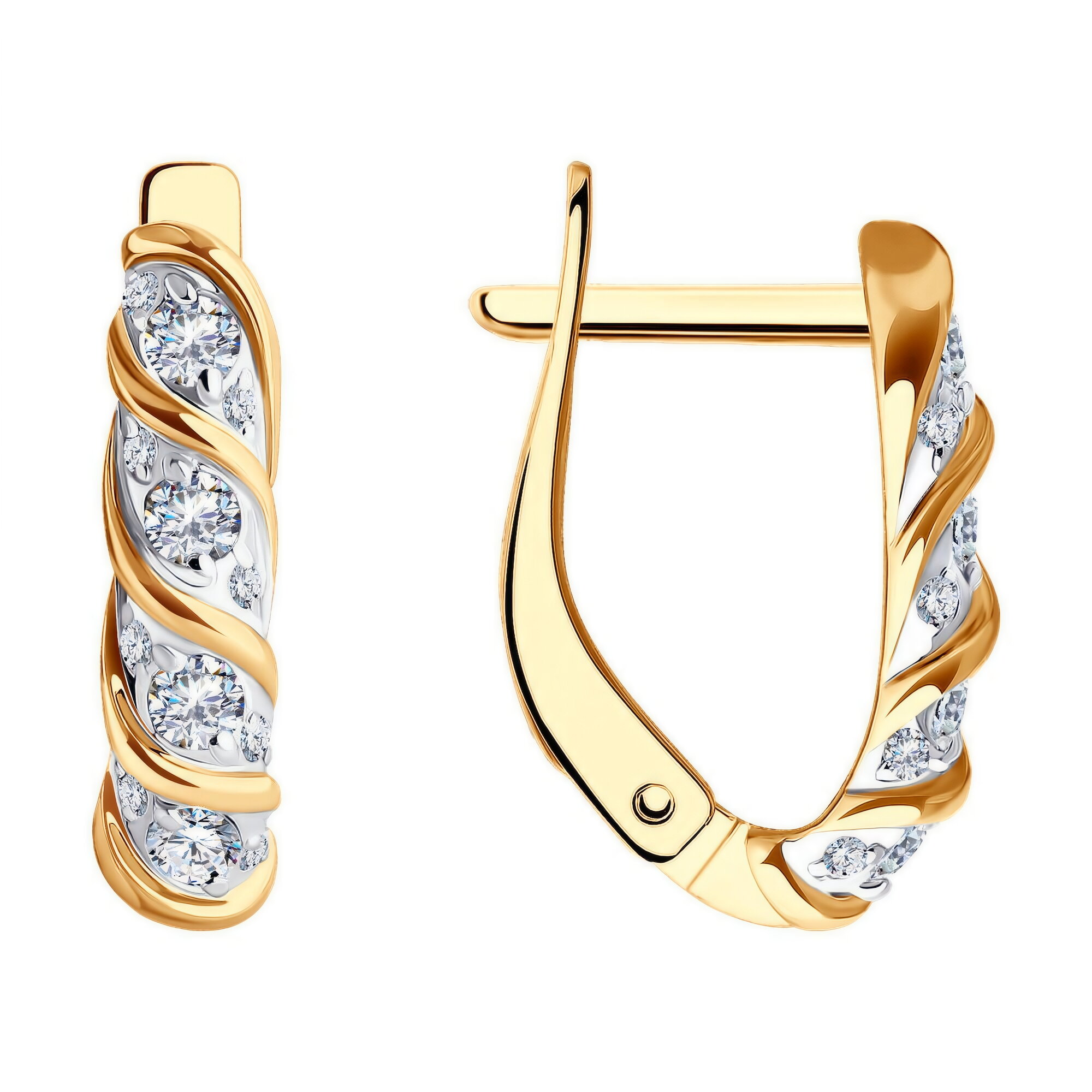 Серьги, красное золото, 585 проба, фианит