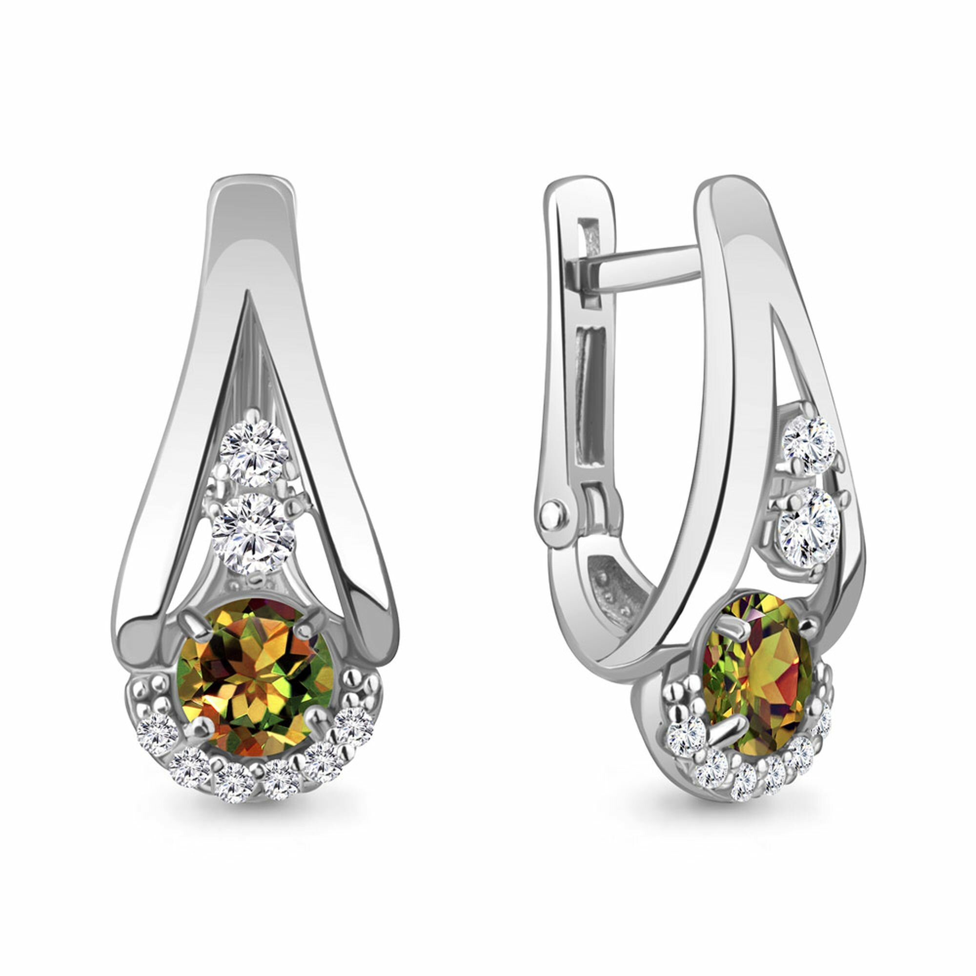 Серьги Diamant online, серебро, 925 проба, родирование, фианит, султанит