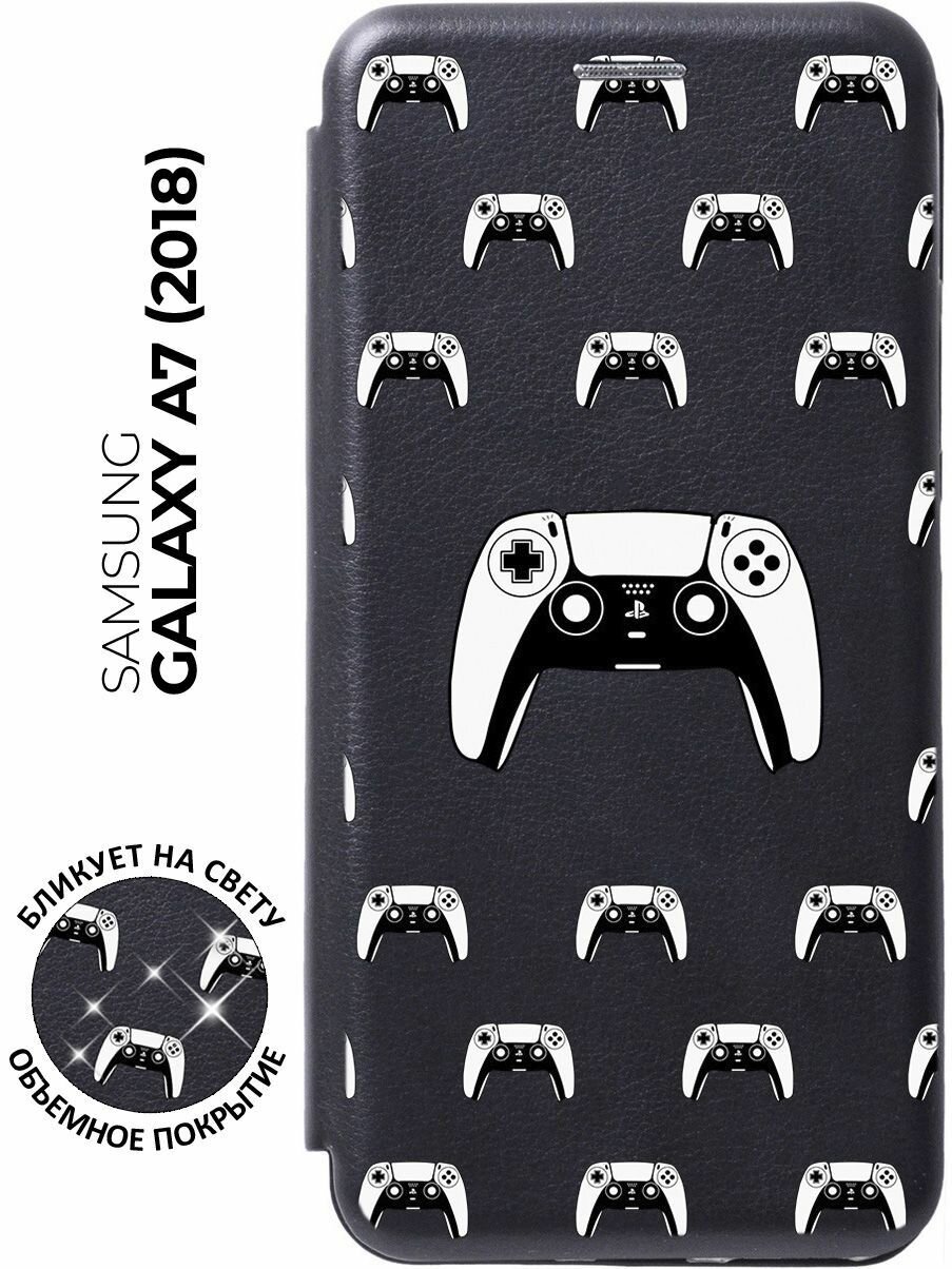 Чехол-книжка Controller Pattern на Samsung Galaxy A7 (2018) / Самсунг А7 2018с 3D эффектом черный